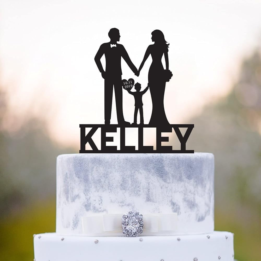 Custom Family Wedding Cake Topper with Boy, Couple with Baby Cake ...
