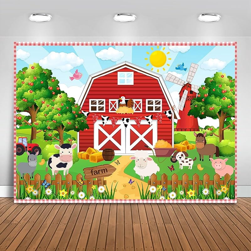 Custom Farm Barn Backdrop Cartoon Farm Animal Birthday Party ...