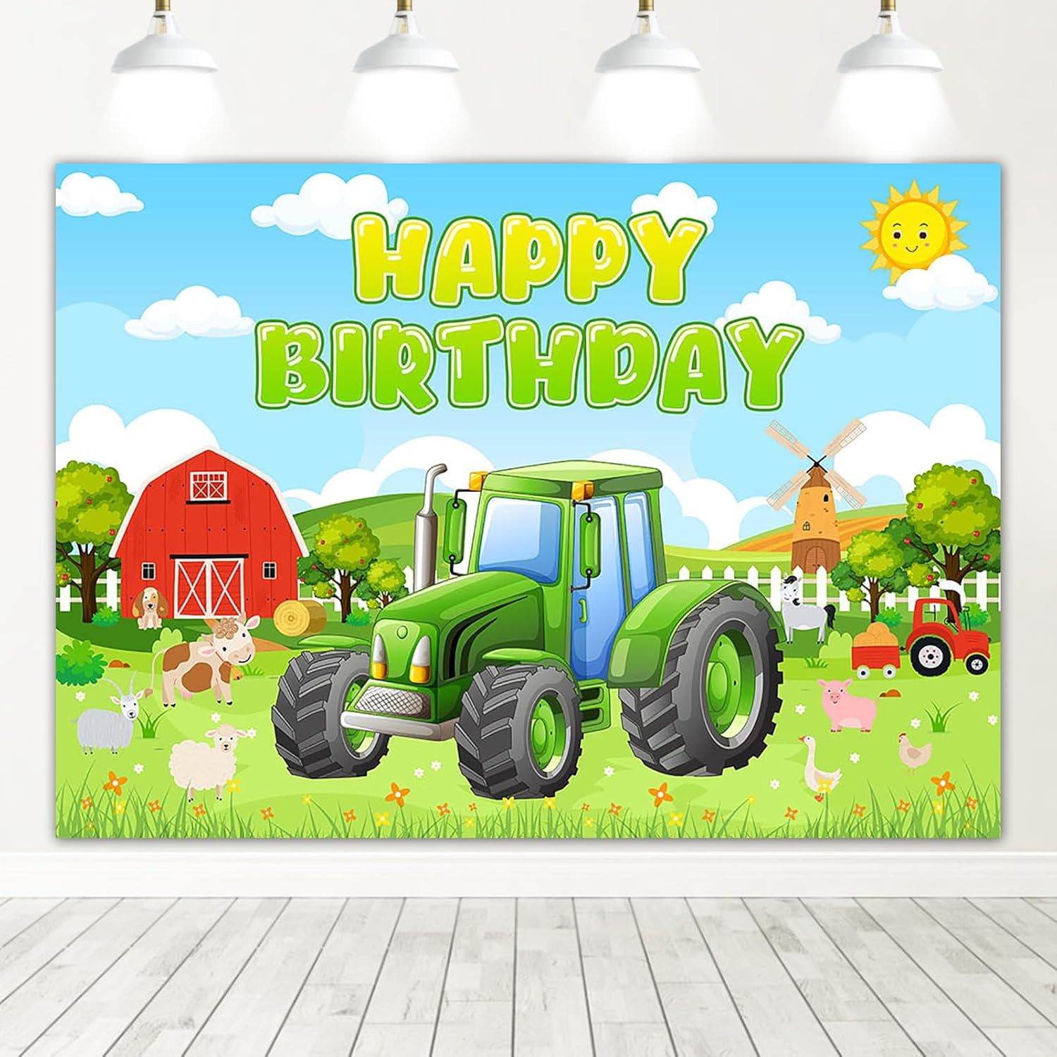 Custom Farm Green Tractor Birthday Backdrop Tractor Happy Birthday ...