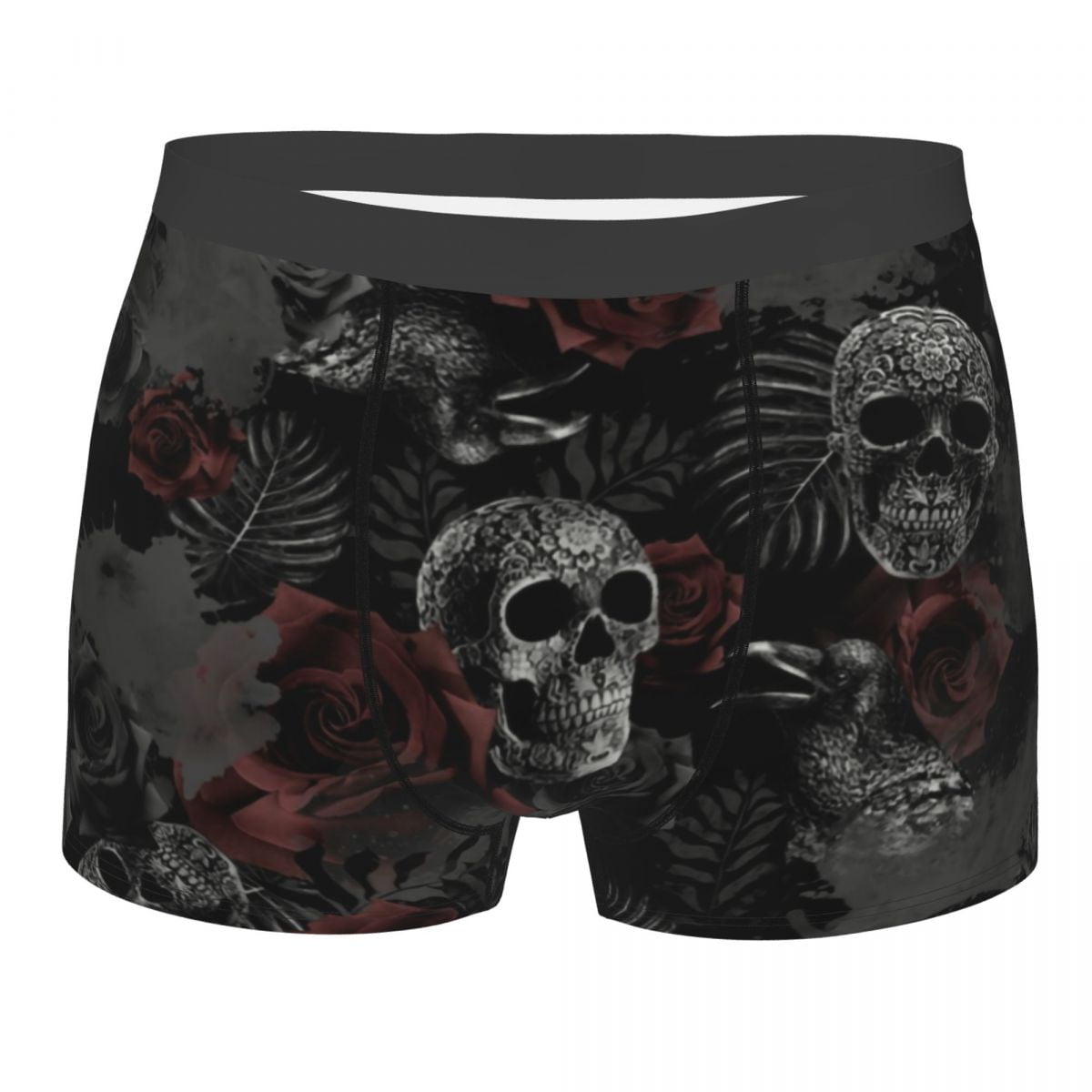 Custom Fashion Death Skull Roses Flower Pattern Boxers Shorts Panties ...