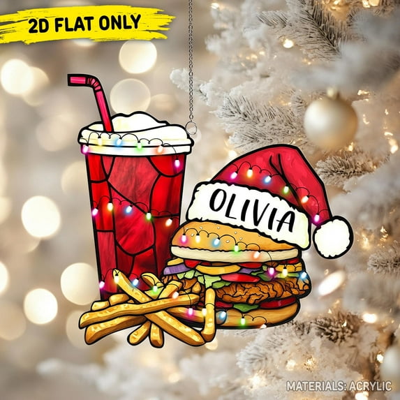 Custom Fast Food Chicken Christmas Acrylic Suncatcher, Funny Burger ...