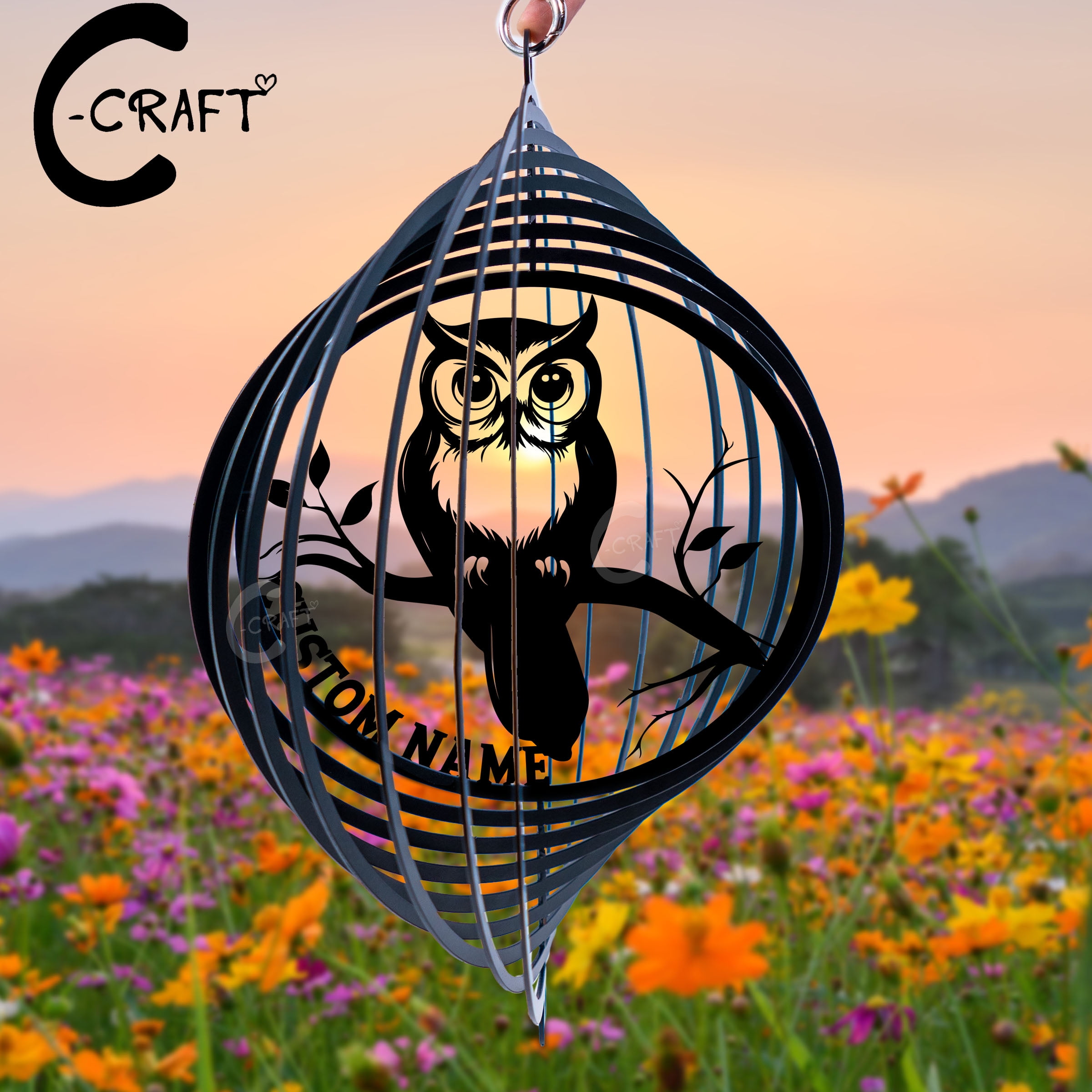 Custom Female Owl Wind Spinner 12 inches Metal Hanging, Memorial Wind ...