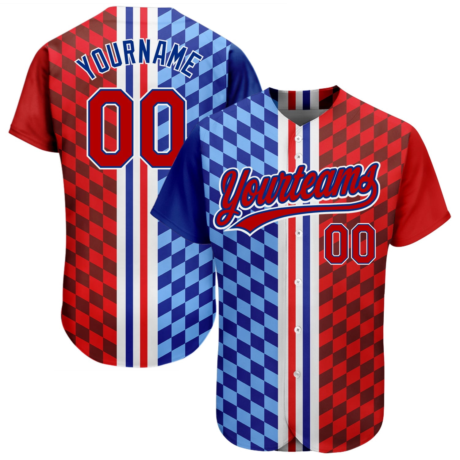 Custom Figure Red-Royal 3D Pattern Design Authentic Baseball Jersey ...