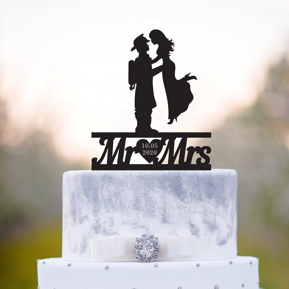 Custom Fireman Wedding Mr and Mrs Cake Topper, Fire Fighters ...