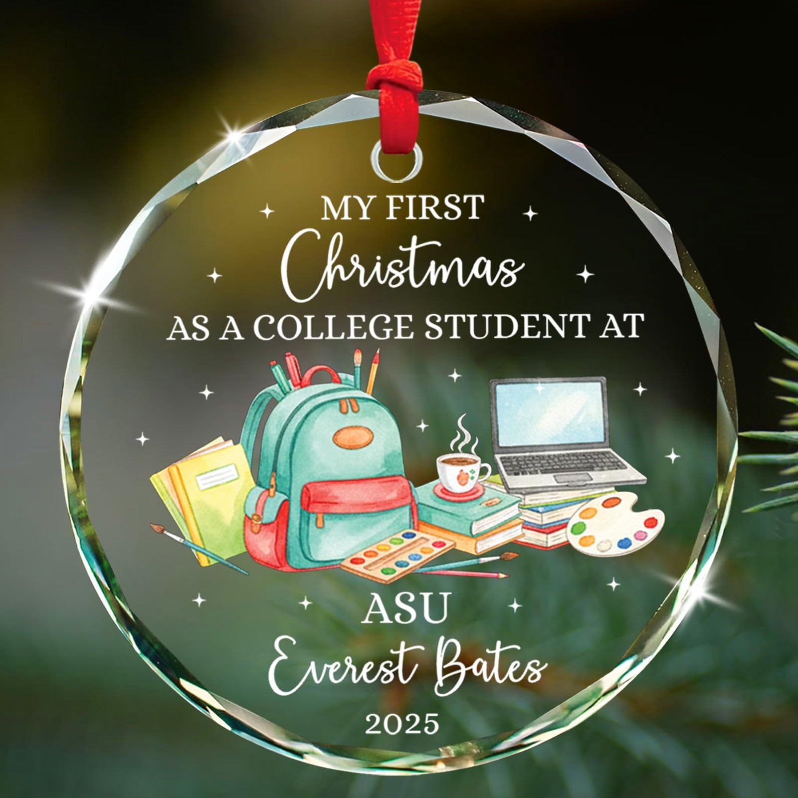 Custom My First Christmas As A College Student Glass Ornament 2025 ...