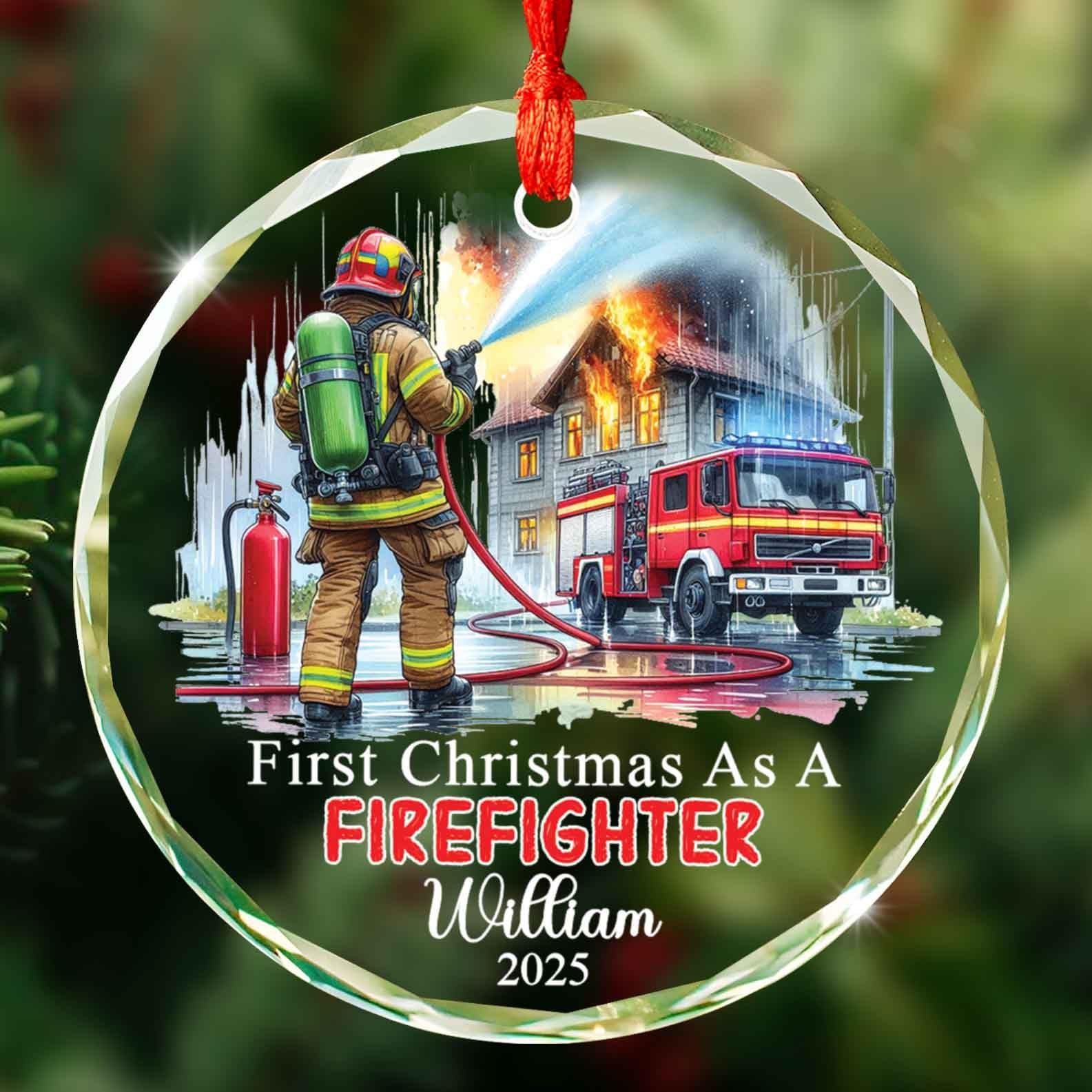 Custom First Christmas as a Firefighter Glass Ornament 2025 ...