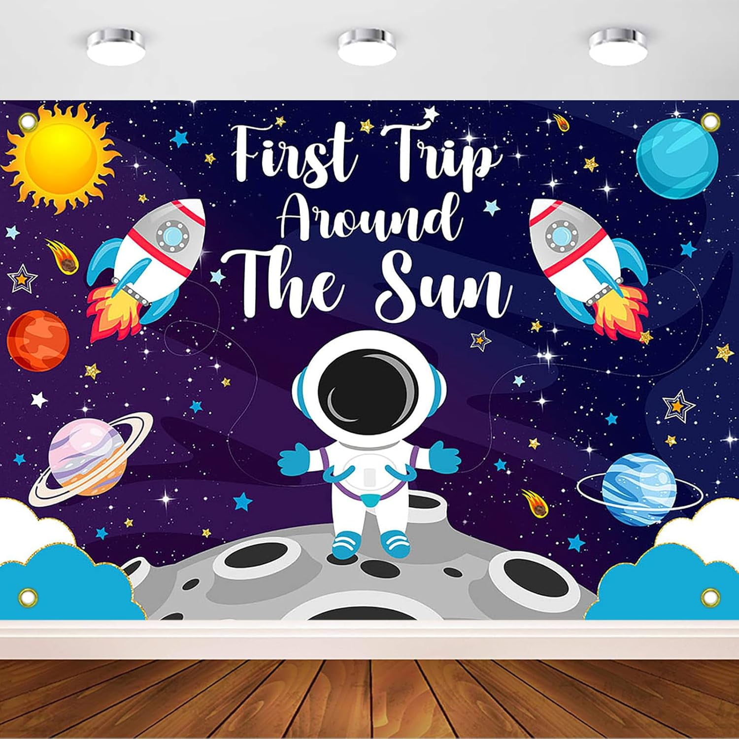 Custom First Trip Around The Sun Birthday Backdrop Outer Space 1st Birthday Party Banner Galaxy ...
