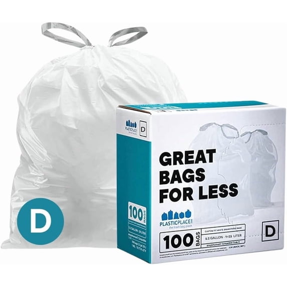 Custom Fit Trash Bags, Compatible with Code D White Drawstring Garbage ...