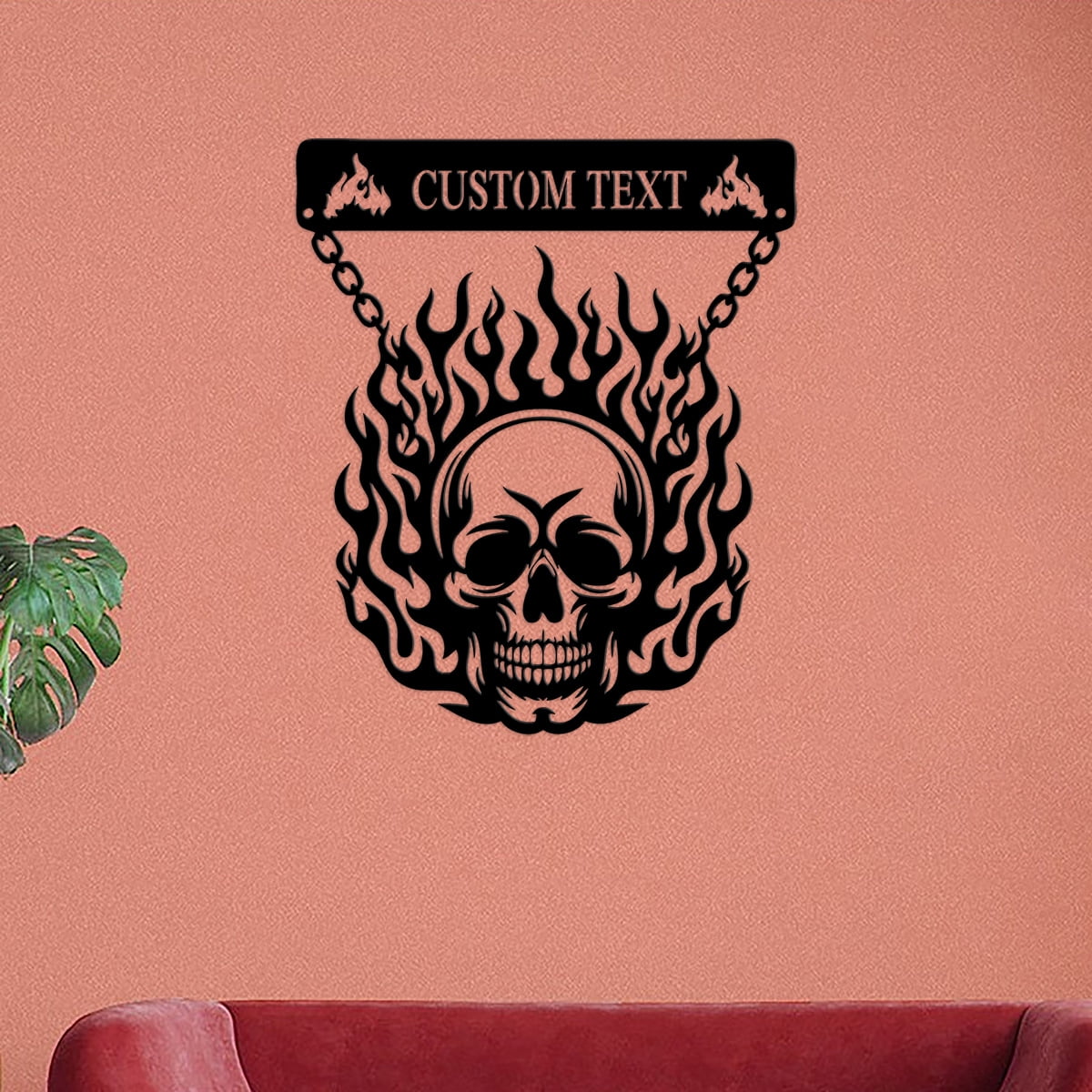Custom Flaming Skull Metal Wall Art, Personalized Skull Name Sign ...