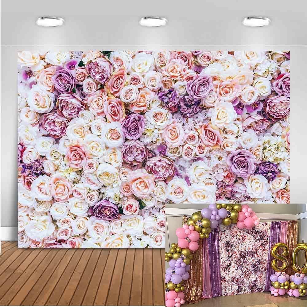 Custom Floral Backdrop for Photography Pink White Violet Rose Floral ...