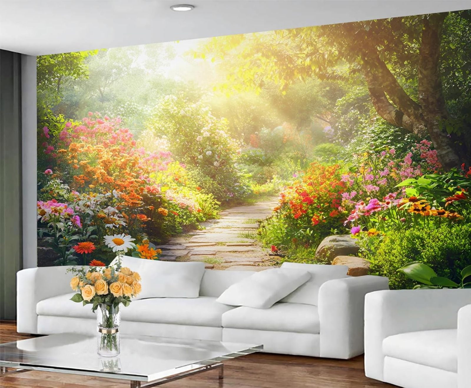 Custom Floral Wall Murals - Stone Path Murals, Flower Design Wall Mural ...