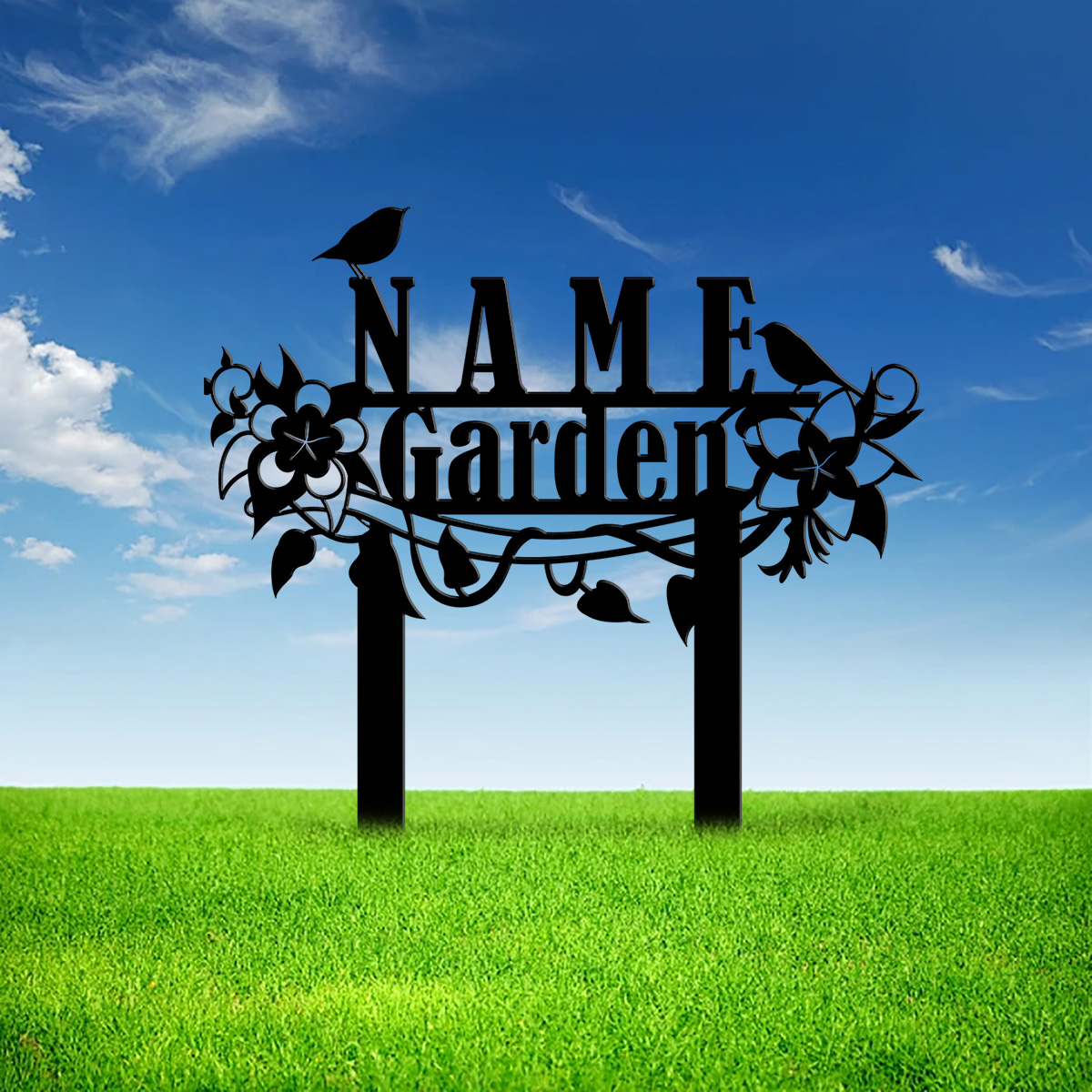 Custom Flower And Bird Metal Garden Stake, Bird Garden Sign ...