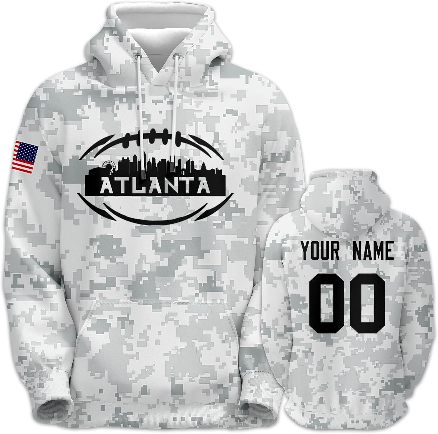 Custom Football Hoodie City White Camo Gray Camouflage Fans Sweatshirt ...