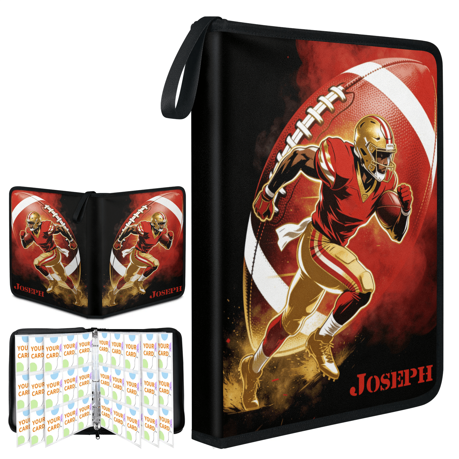 Custom Football Trading Card Binder with Name,Holds 900 Cards with 50 ...
