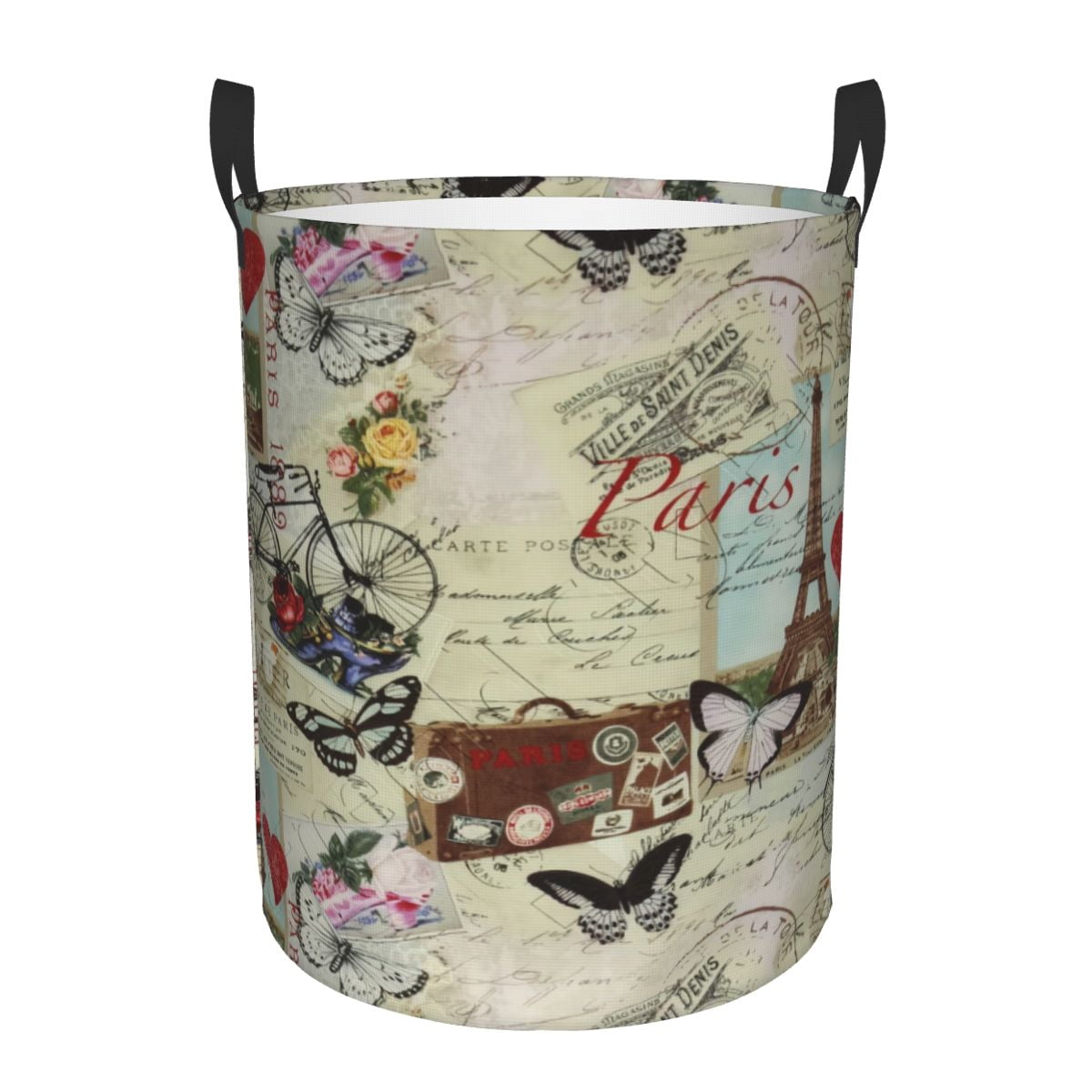 Custom France Paris Eiffel Tower Vintage Laundry Basket Collapsible ...