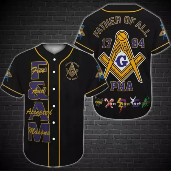 Custom Freemasonry Father Of All 1784 PHA 3D Baseball Jersey Shirt ...