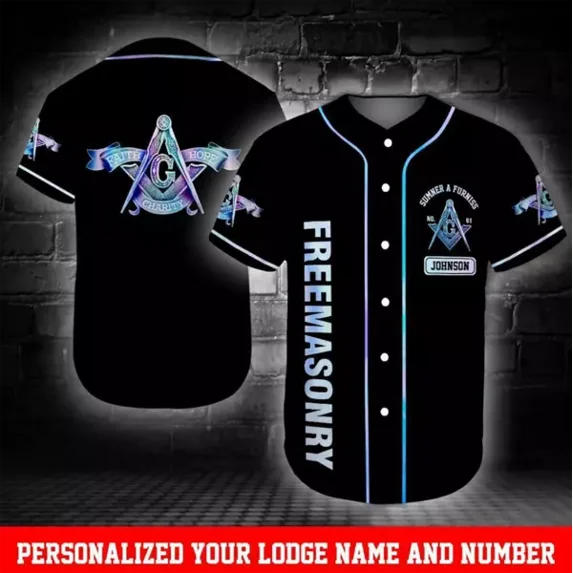 Custom Freemasonry Hologram Pattern Masonic 3D Baseball Jersey Shirt ...