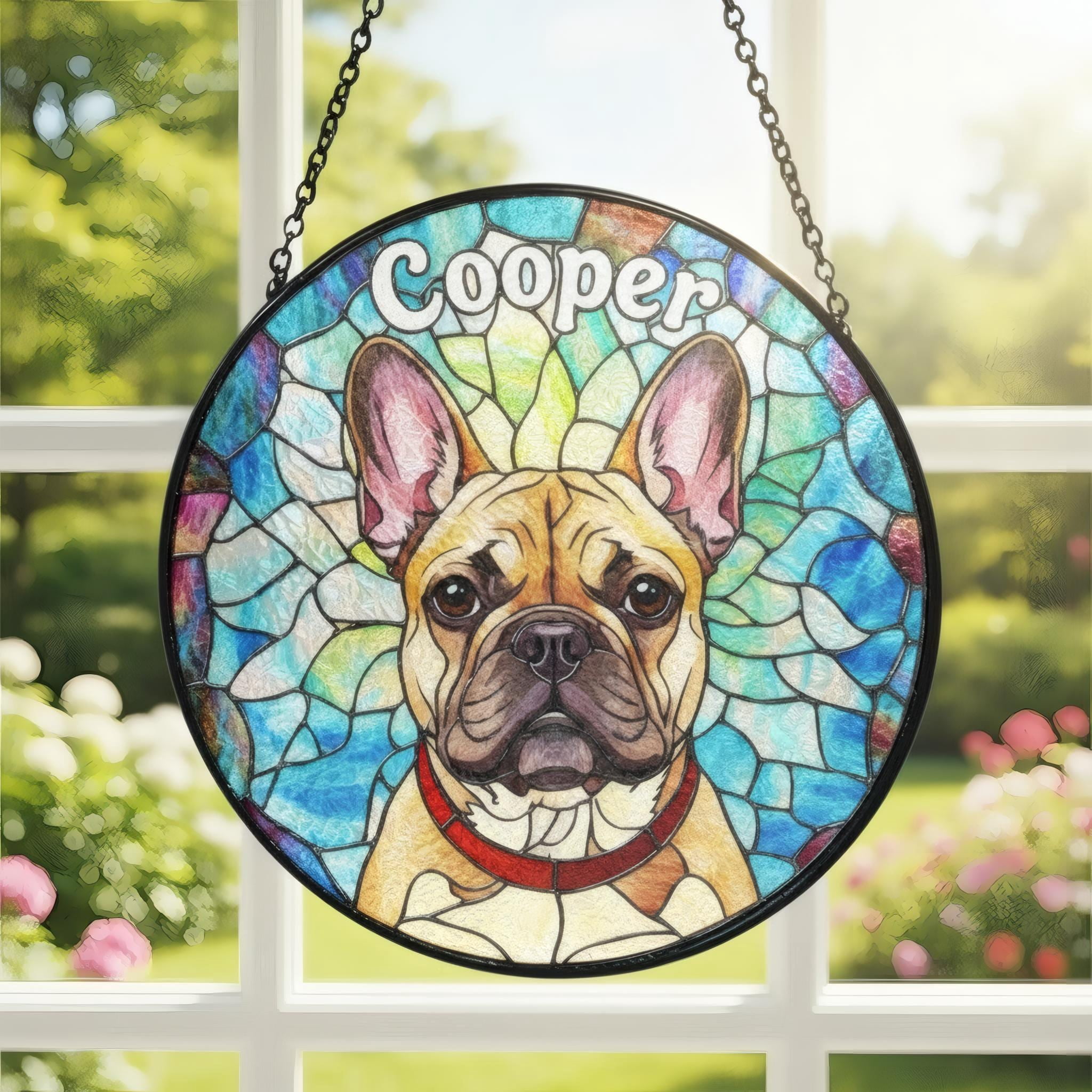 Custom French Bulldog Stained Glass Suncatcher | Personalized Dog Name ...