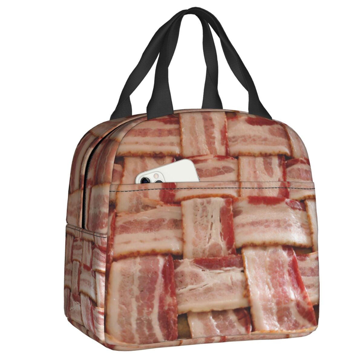 Custom Fun Plaid Bacon Pattern Meat Lover Lunch Bag Women Thermal ...