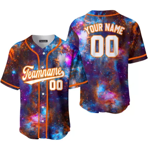Custom Galaxy Pattern White Orange Custom Baseball Jerseys For Men ...