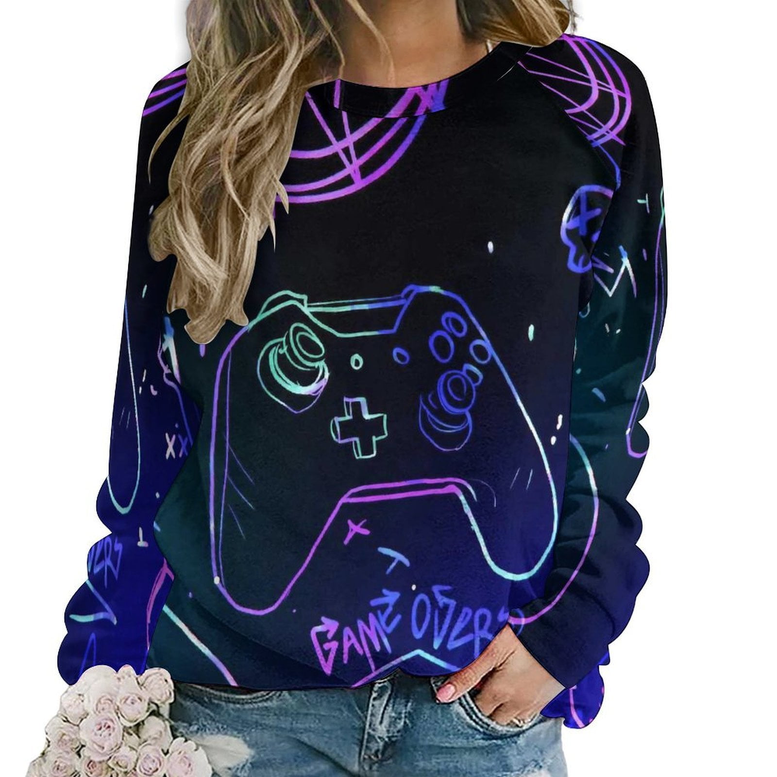 Custom Gamer Gaming Controller Button Fashion Round Neck Long Sleeve ...