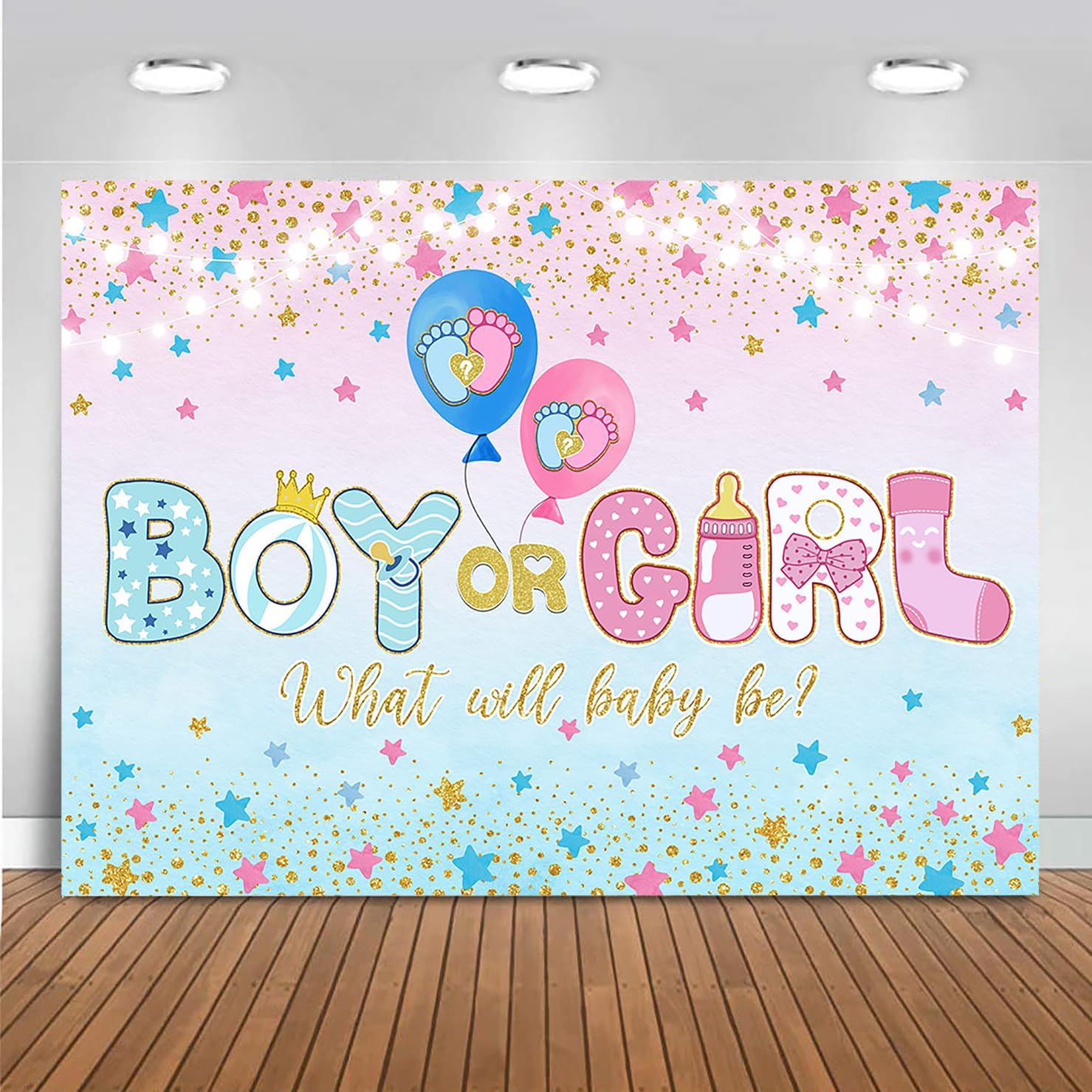 Custom Gender Reveal Boy or Girl Backdrop Decoration Blue or Pink Dots ...