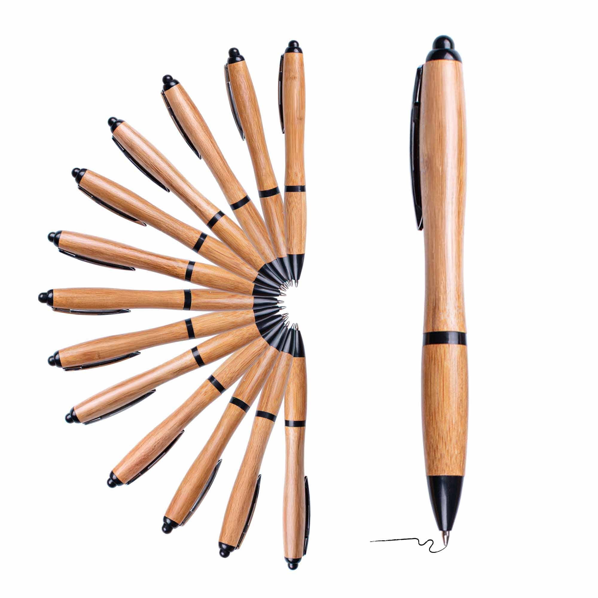 Custom Genie Bamboo Ballpoint Pen, Push-Button, Chrome Clip, Natural ...