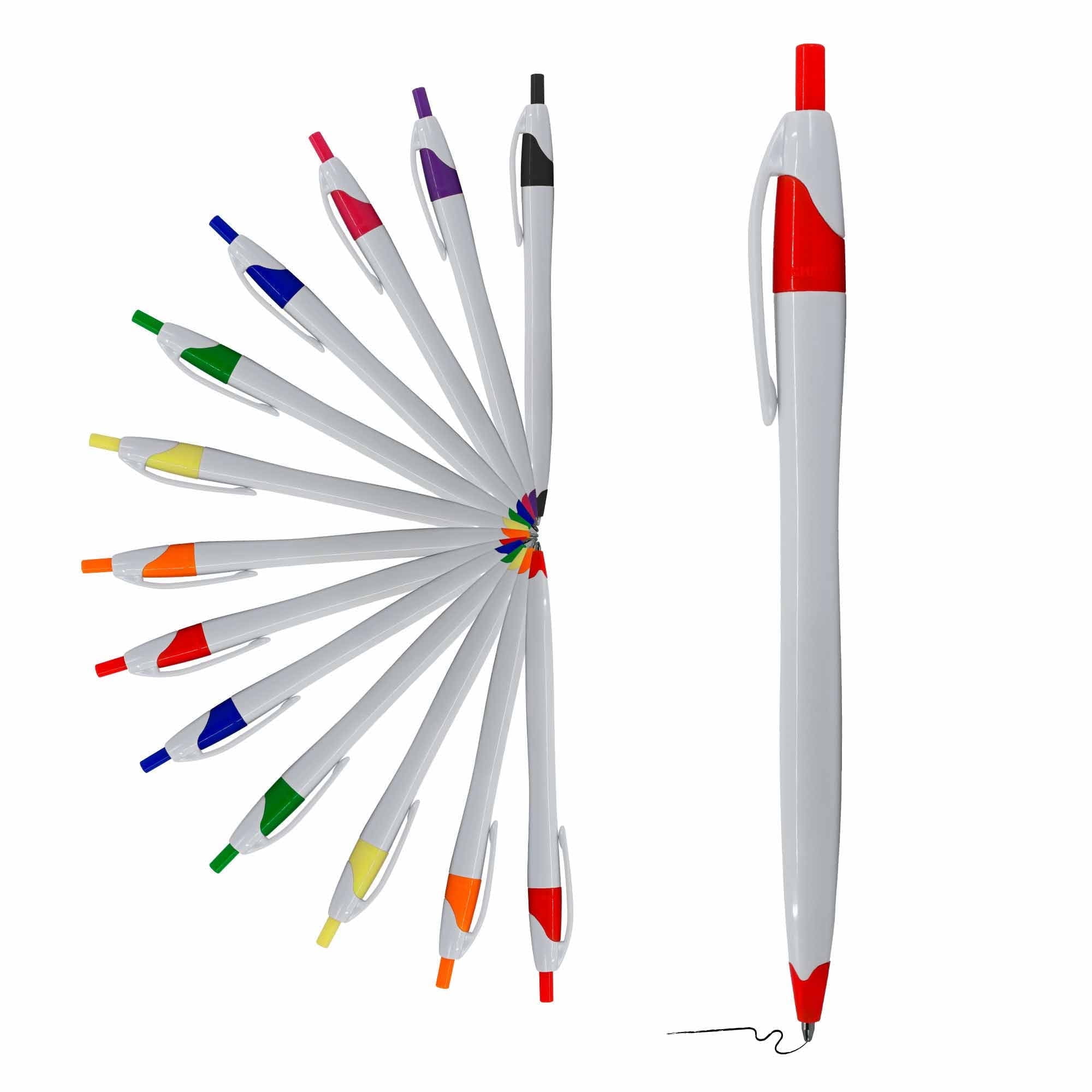 Custom Genie Derby Ballpoint Pen, Push-Button, Plastic, White Barrel ...