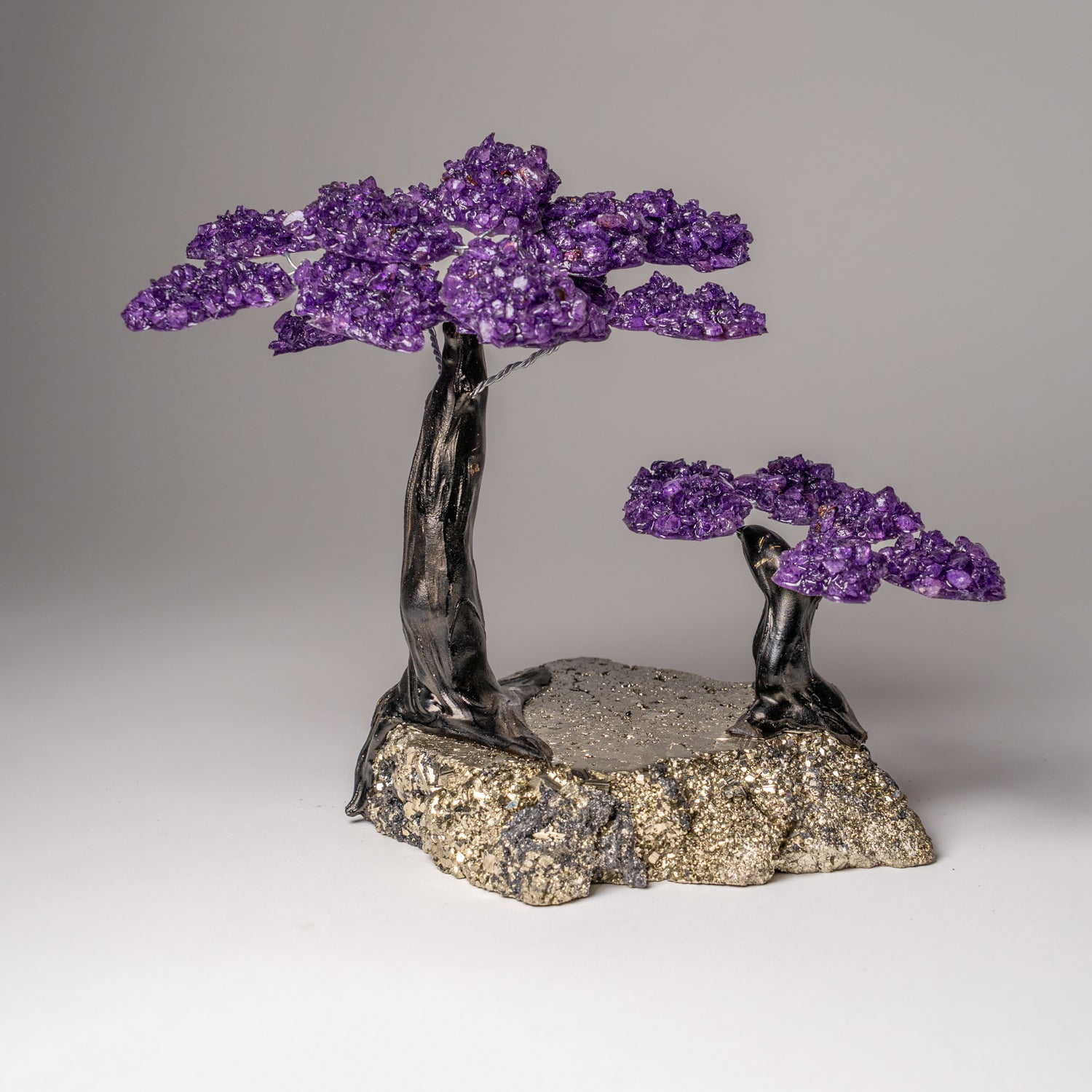 Custom - Genuine Amethyst Clustered Gemstone Tree on Pyrite Matrix ...