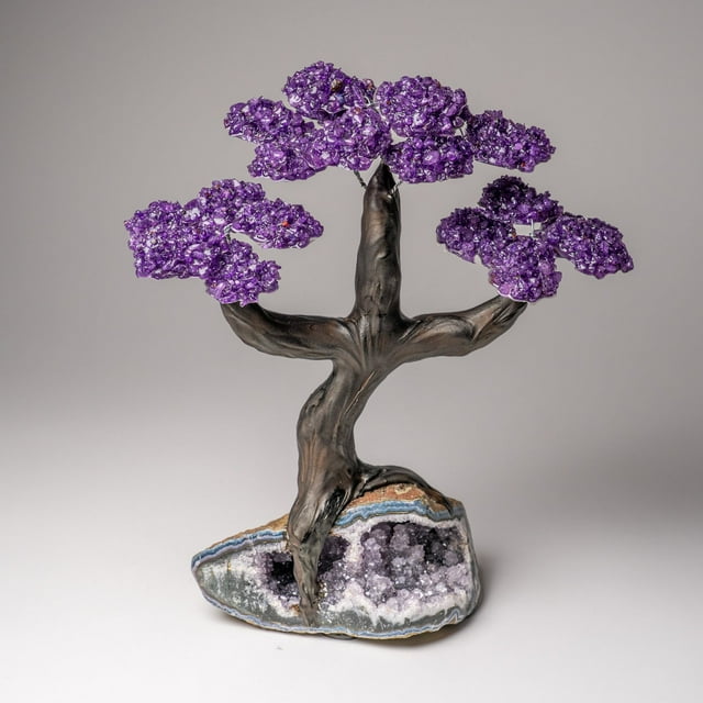 Custom - Genuine Amethyst Clustered Gemstone Tree on Quartz Geode ...