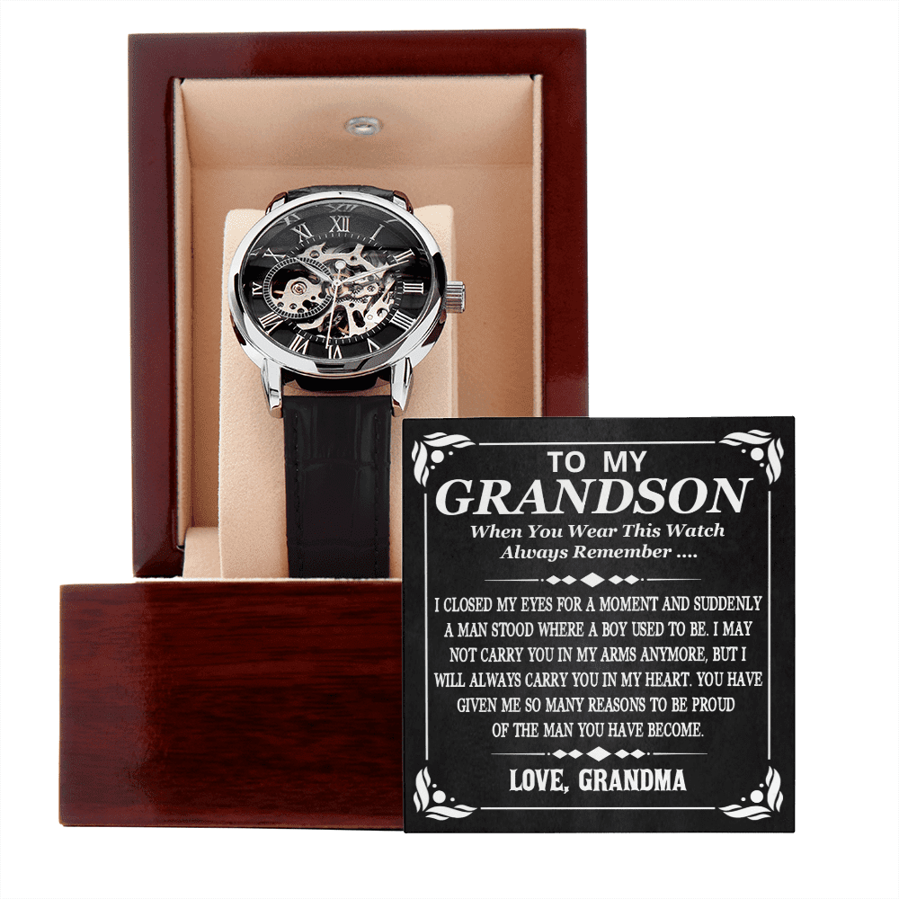 Custom Giant Men's Luxury Watch for Grandson with Black Leather Band ...
