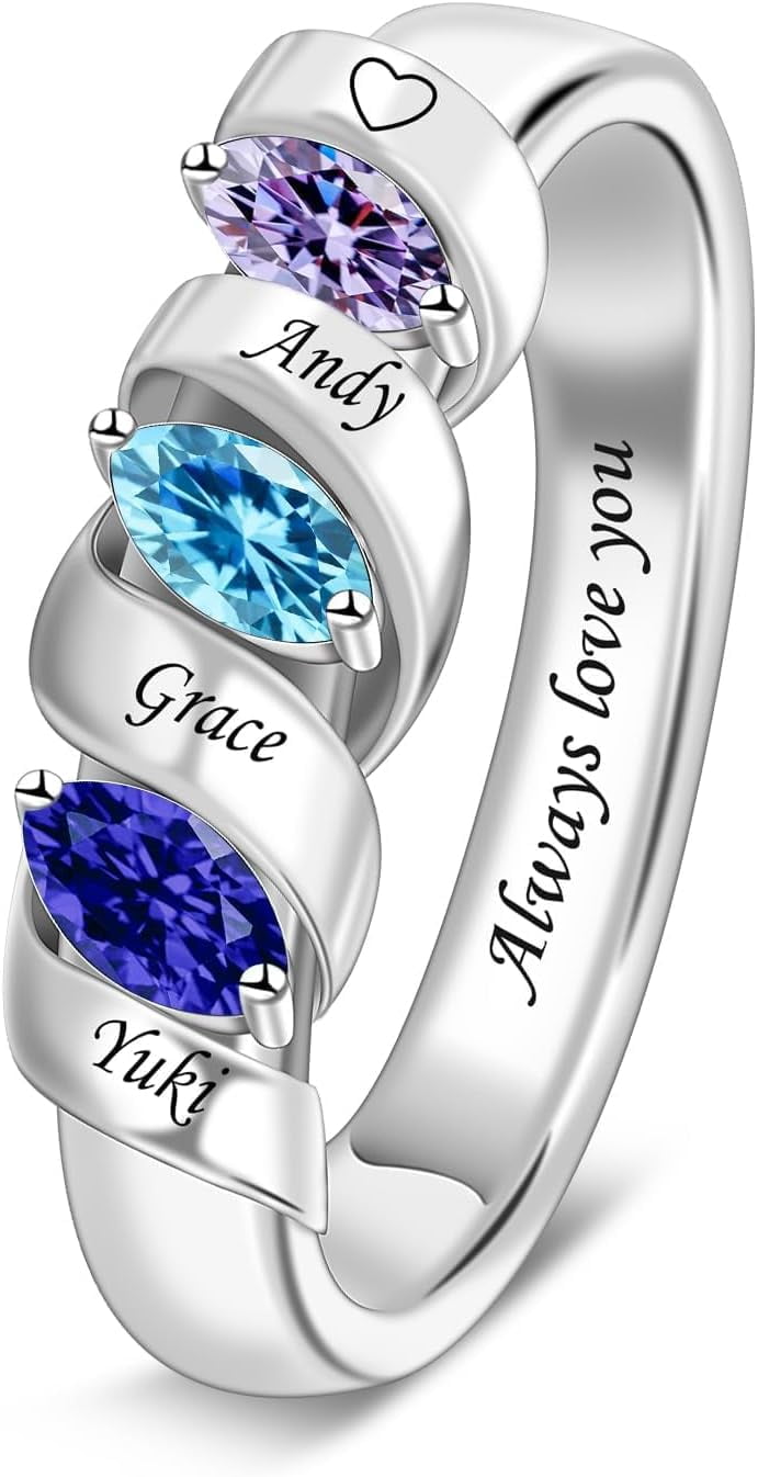 Custom Gift for Mom Personalized Mothers Ring Custom Birthstone Ring with 1-6 Birthstones ...