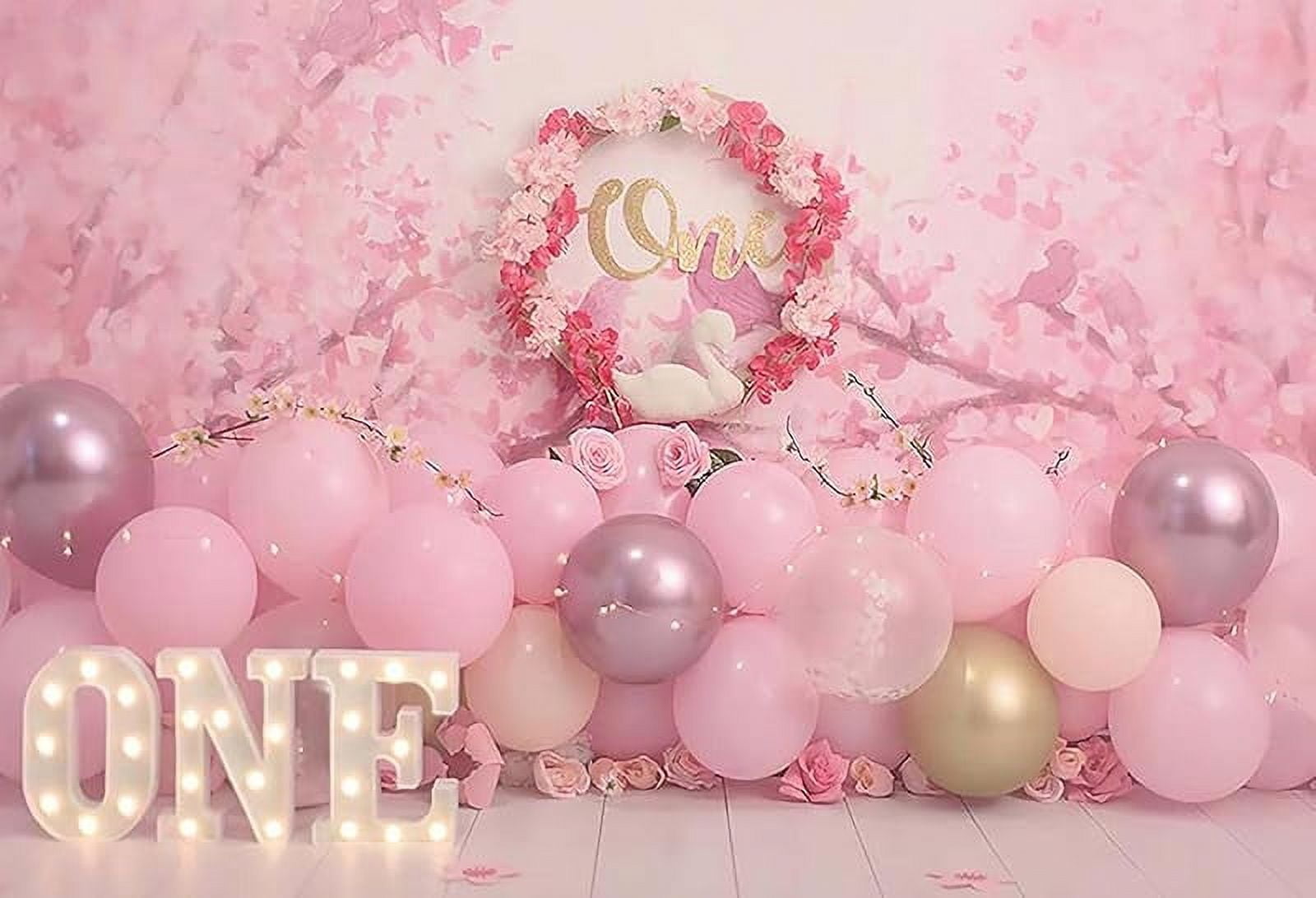 Custom Girl 1st Birthday Photography Background Pink Floral Balloon ...