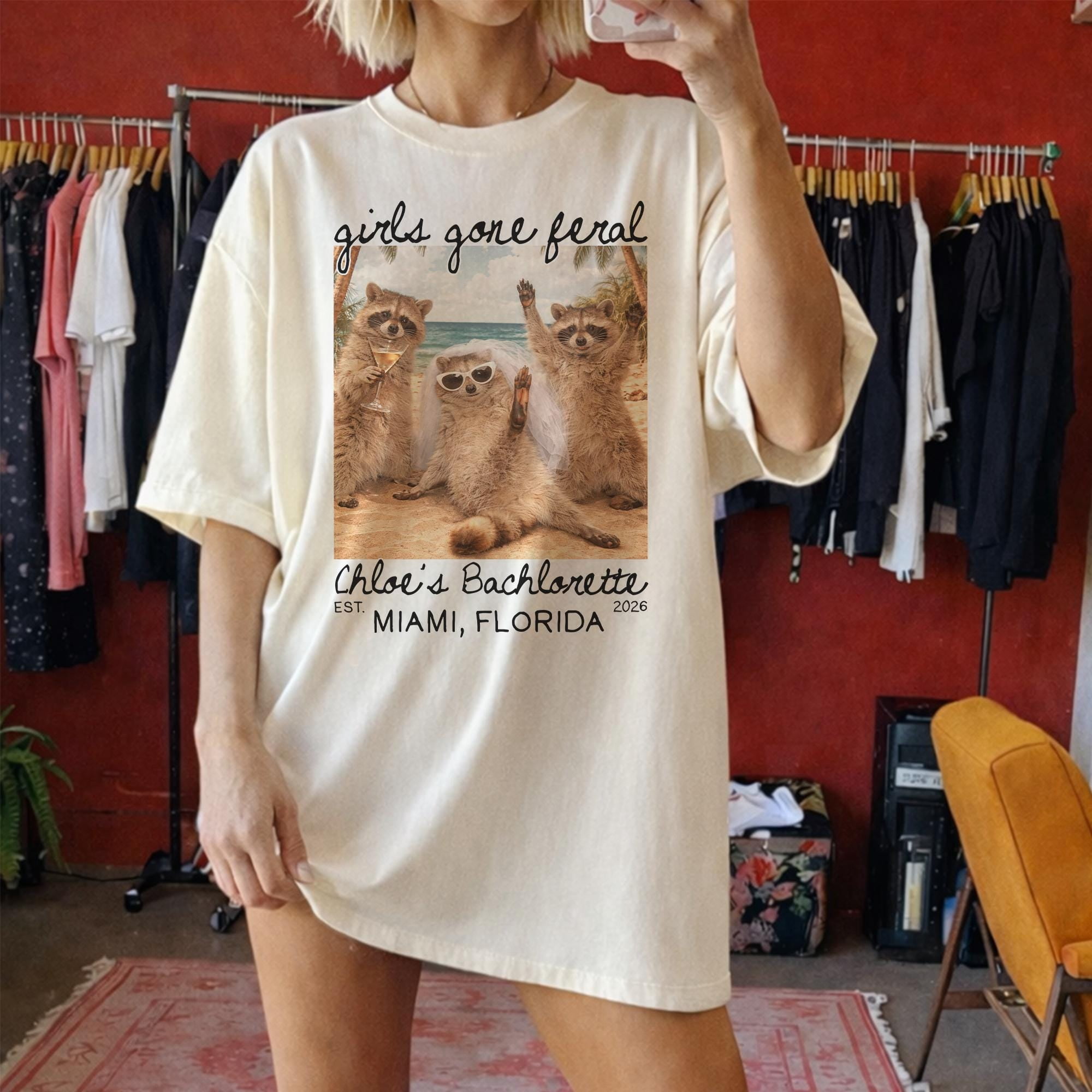 Custom Girls Gone Feral Funny Vintage Raccoon Bachelorette Comfort ...