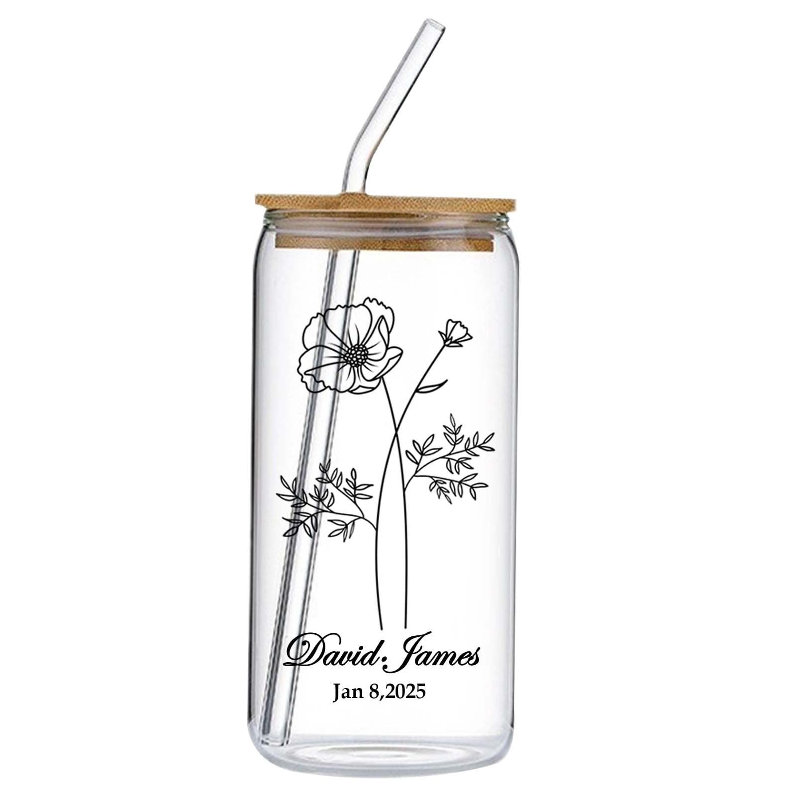 Custom Glass Cup With Birth Flower Personalized 16 Oz Cups With Names ...