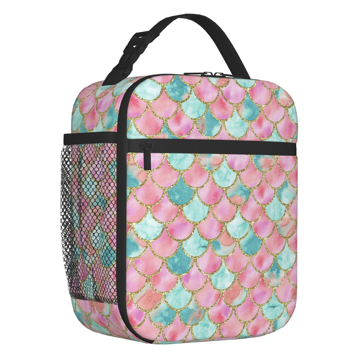 Custom Glitter Mermaid Scales Print Lunch Bag Women Thermal Cooler ...