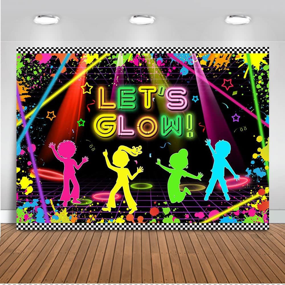 Custom Glow Neon Party 7x5ft Backdrop Let's Glow Background Dancing ...