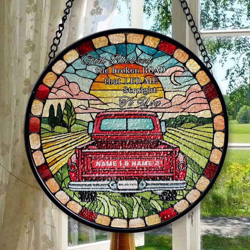 Custom God Blessed The Broken Road GLASS Suncatcher, farmhouse sign ...