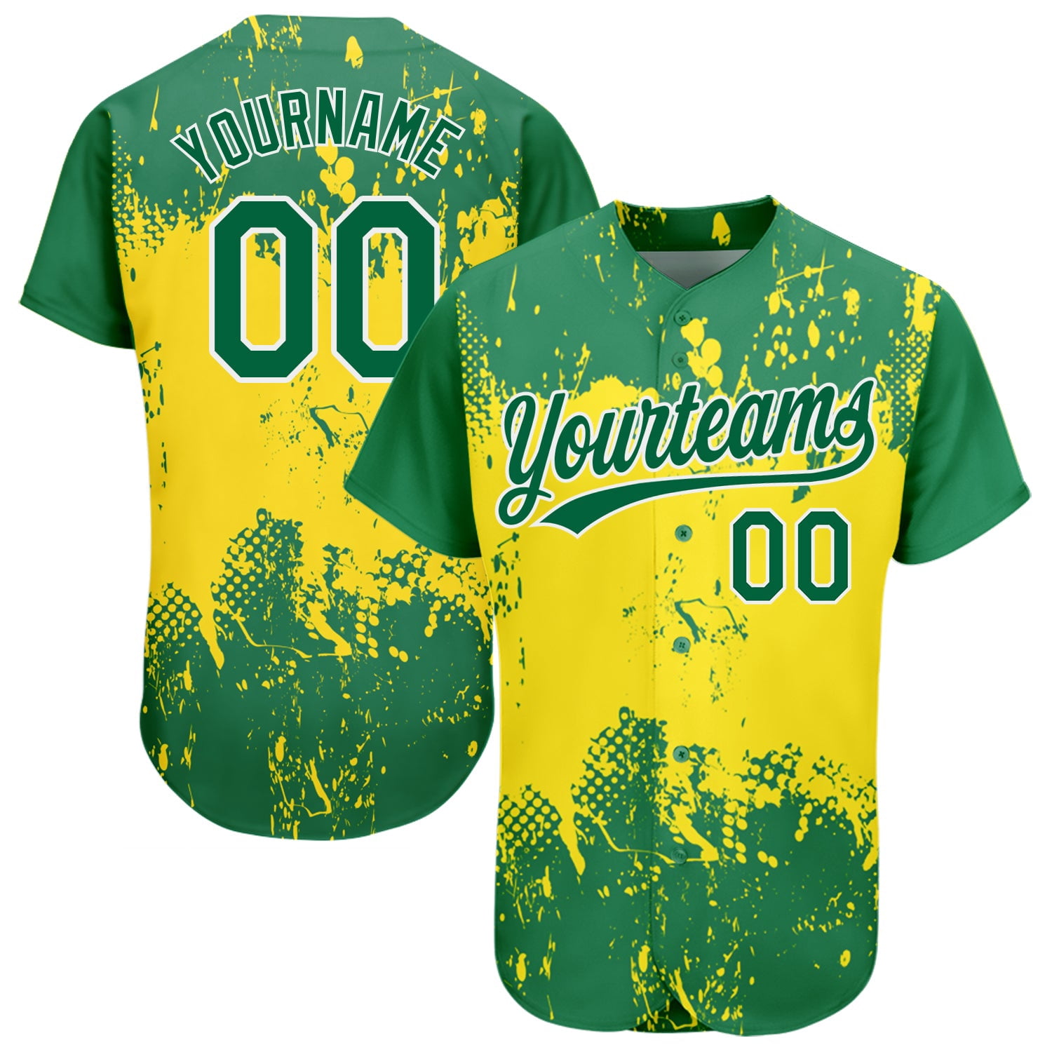 Custom Gold Green-White 3D Pattern Design Authentic Baseball Jersey ...