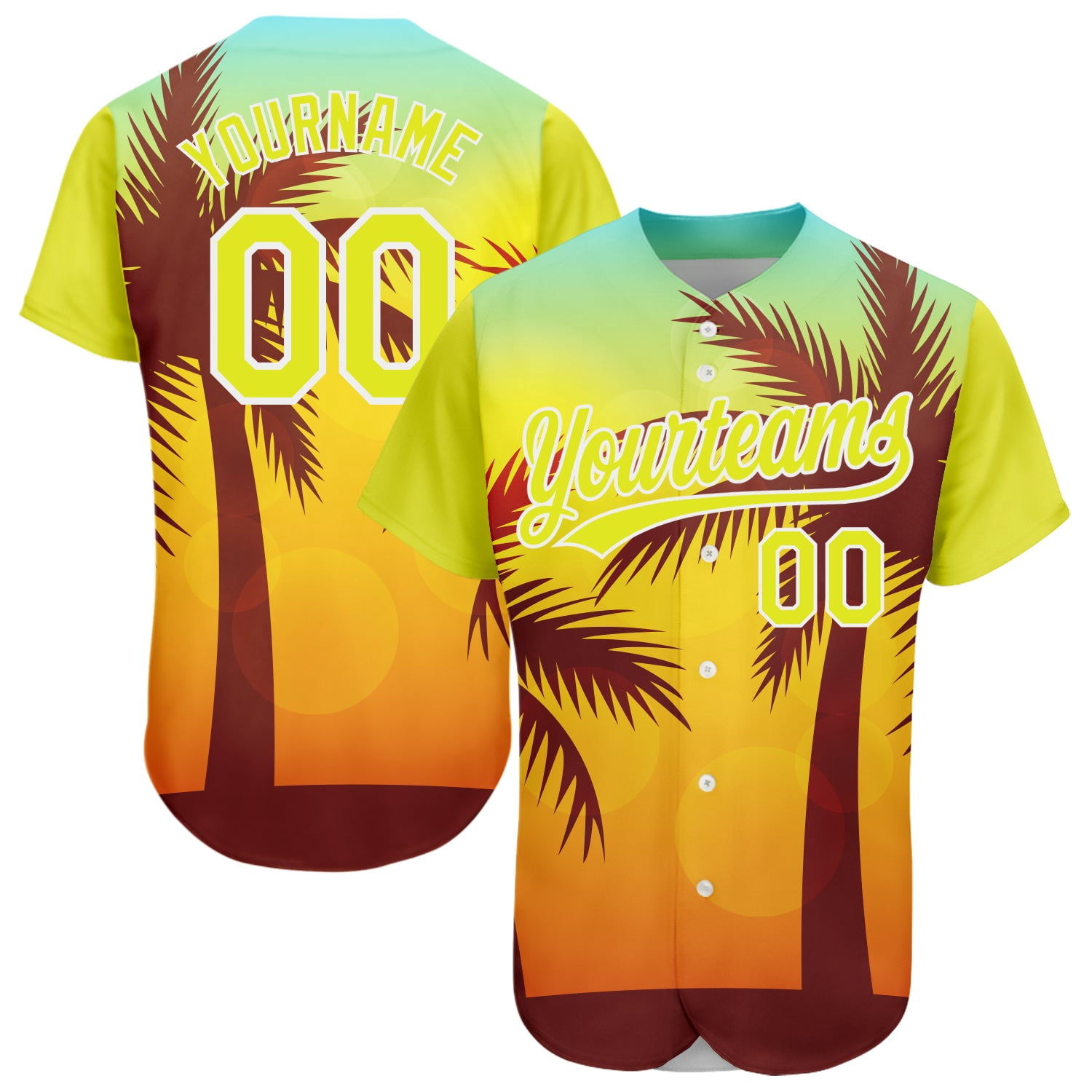 Custom Gold Neon Yellow-White 3D Pattern Design Hawaii Palm Trees ...
