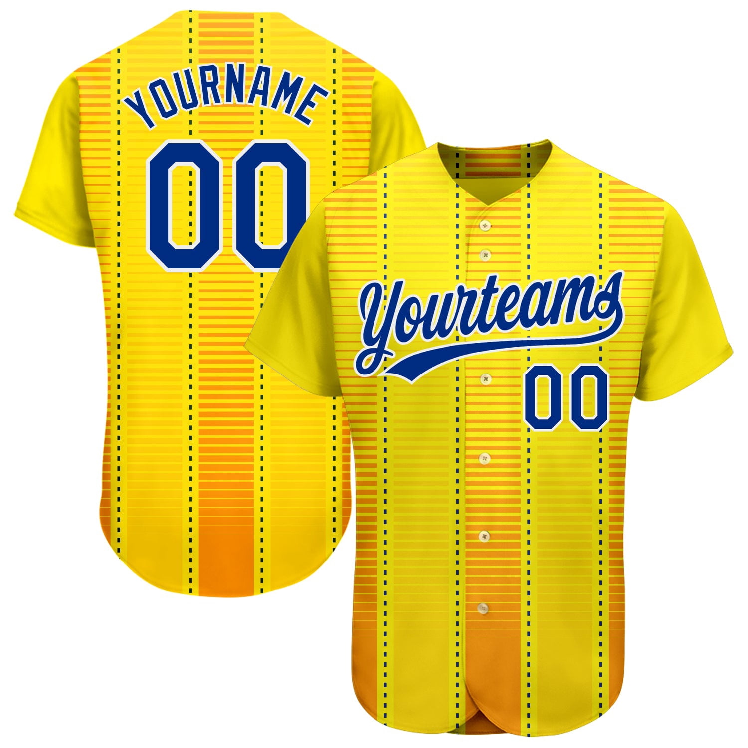 Custom Gold Royal-Orange 3D Pattern Design Authentic Baseball Jersey ...