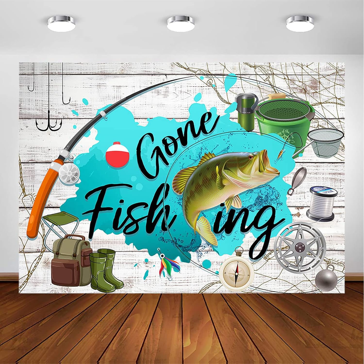 Custom Gone Fishing Backdrop Wooden Wall Fishing Theme Birthday Party ...