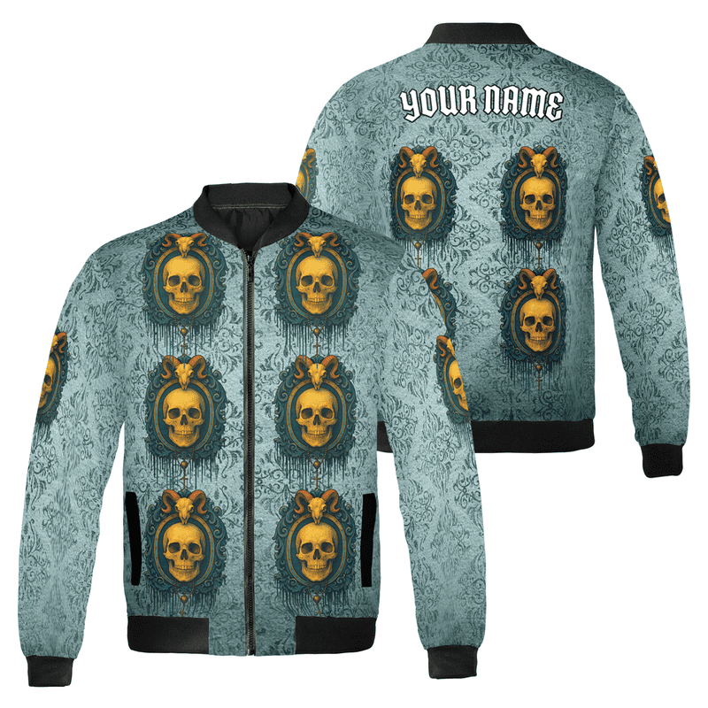 Custom Gothic Skull Bomber Jacket – Personalized Halloween Horror ...