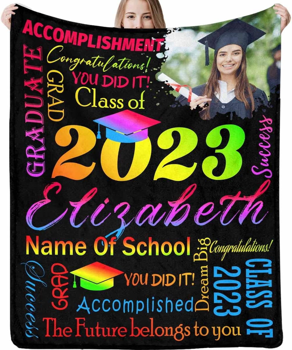 Custom Graduation 2023 Throw Blanket 2023 Grad You Did It Rainbow Text ...