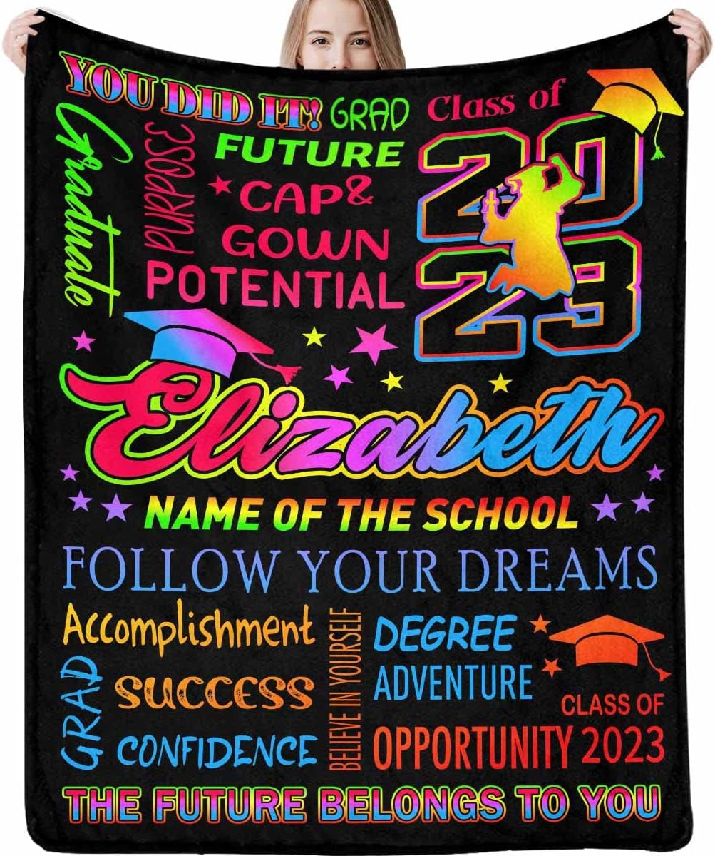 Custom Graduation 2023 Throw Blanket 2023 Grad You Did It Rainbow Text ...