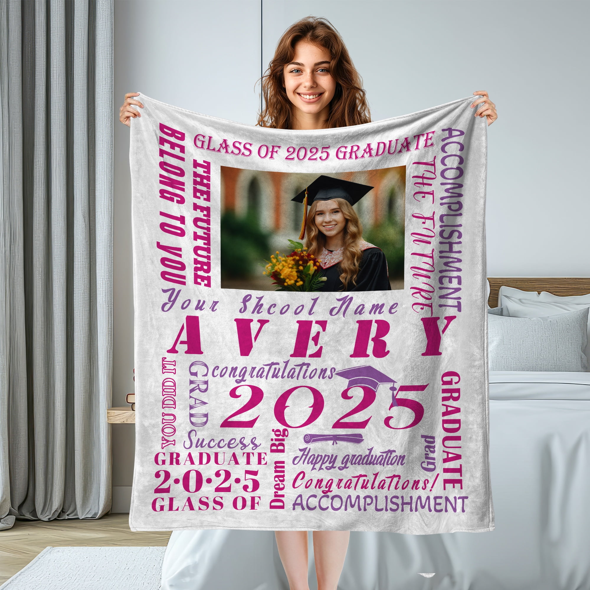 Custom Graduation Blankets with Photos Text Personalized Class of 2025 ...