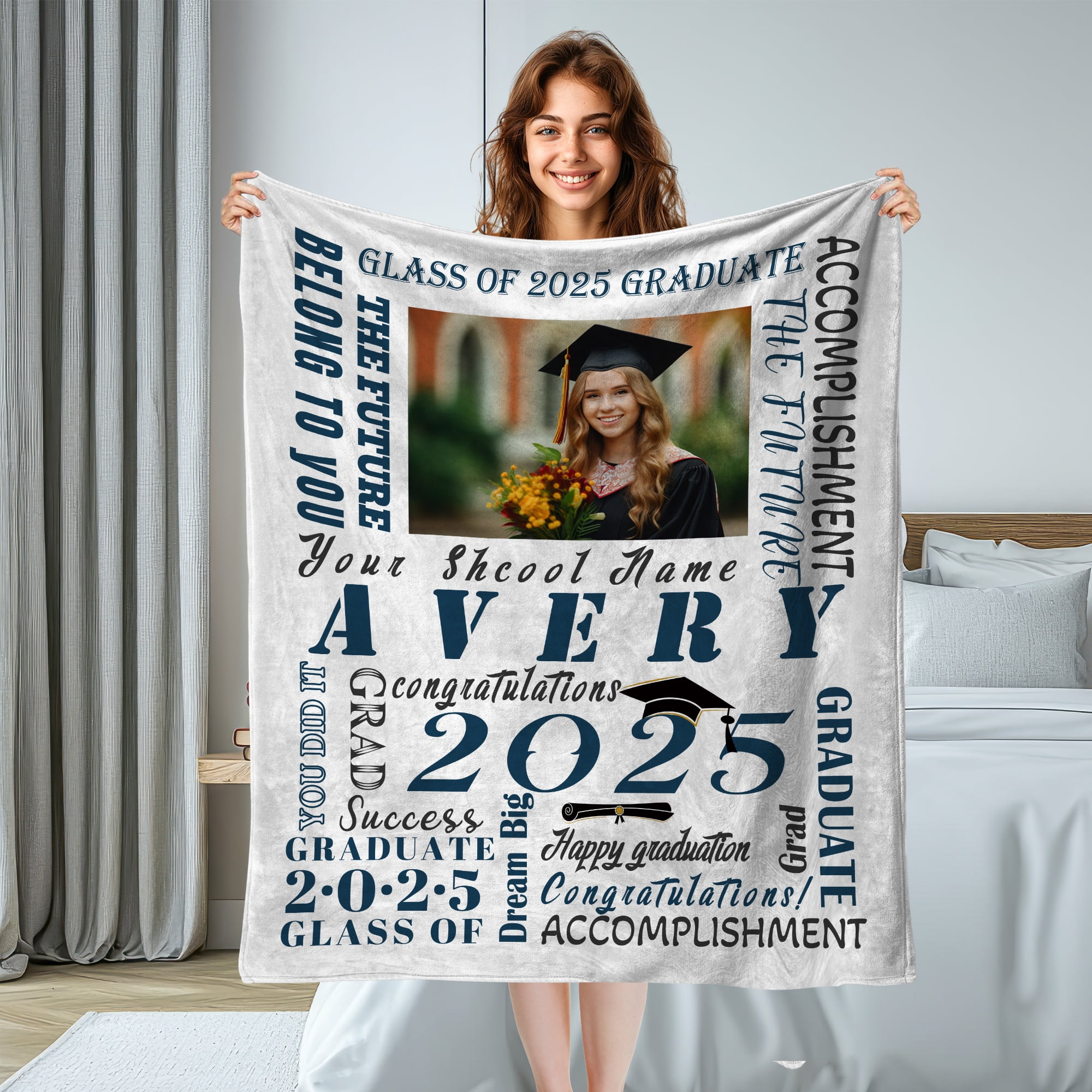 Custom Graduation Blankets with Photos Text Personalized Class of 2025 ...