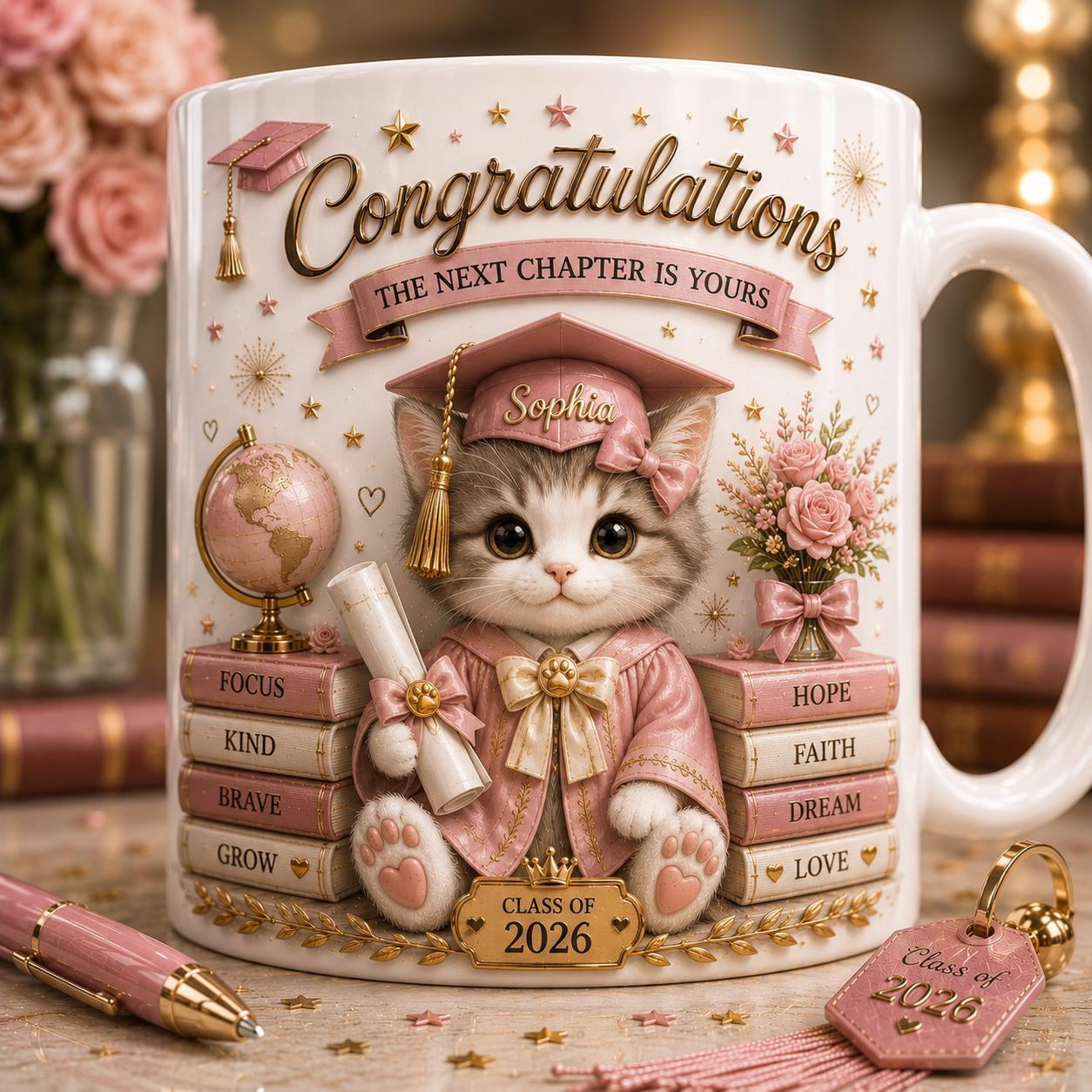 Custom Graduation Cat Mug with Name Year, Personalized Class of 2026 ...