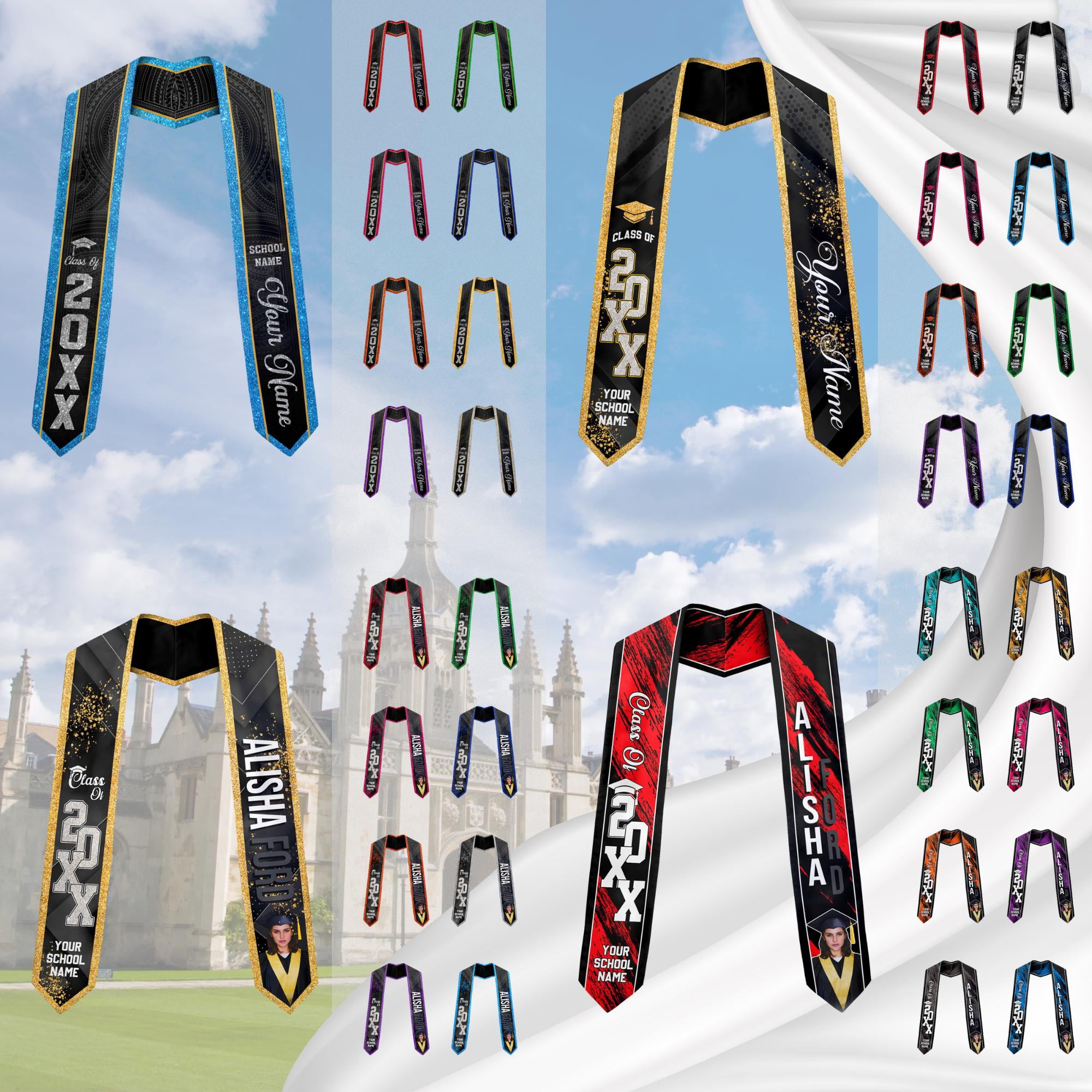 Custom Graduation Stole with photos, Your School Colors Personalized Stole,Personalized Text ...