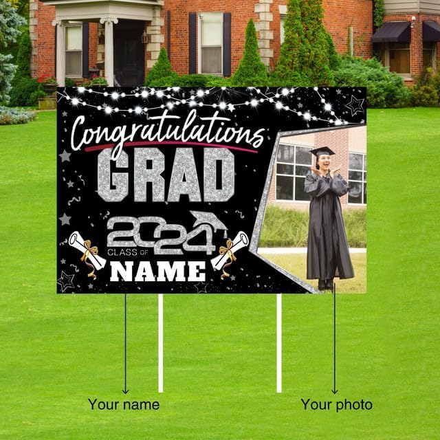 Custom Graduation Yard Sign With Photo Class Of 2024 Congrats Grad ...